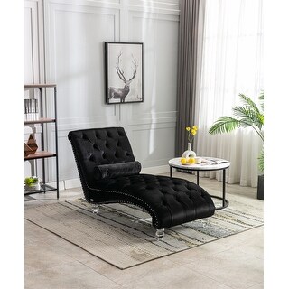 Velvet Fabric Curved Chaise Lounge with Button-Tufted Backrest and ...