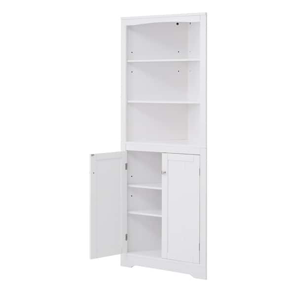 White Corner Storage Cabinet Triangle Linen Tower Tall Storage Locker ...