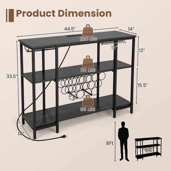 Wine Cabinet Bar Table Rack Table for Drinks Glasses w/ Power Outlets ...