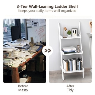3 Tier Leaning Wall Ladder Book Shelf Bookcase Storage Rack Display ...