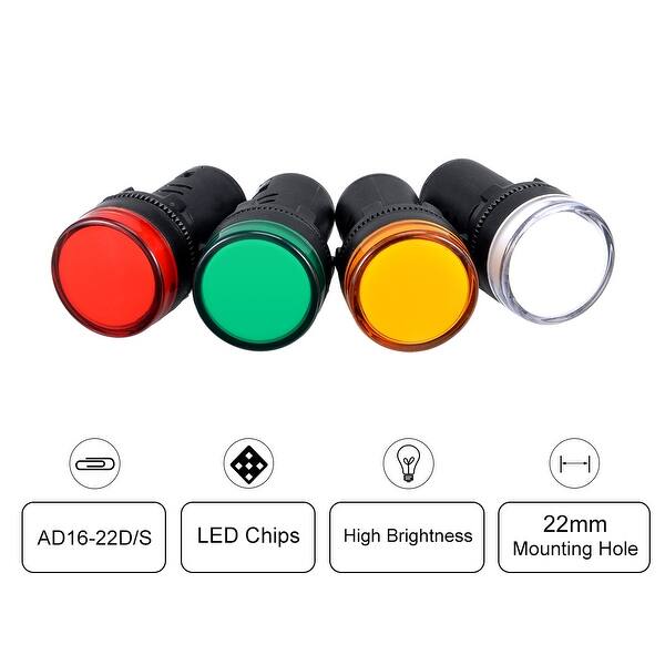 4Pcs AC 380V Indicator Lights Red+Green+Yellow+White Flush Panel Mount ...