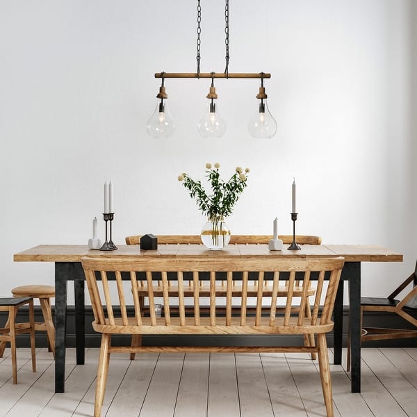 Luray Modern Farmhouse 3-light Faux Wood Chandelier Rustic Linear ...