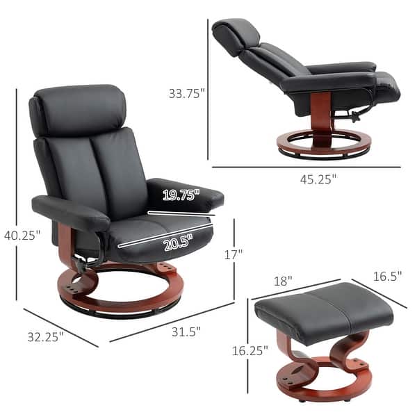HOMCOM Recliner Chair with Ottoman, 360° Swivel Reclining Chair with ...