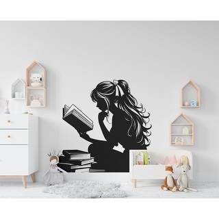 Girl Reading Book Library vinyl wall art decals, library wall decal ...