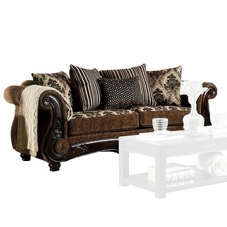 Sofa with Damask Pattern and Rolled Arms, Brown - Bed Bath & Beyond ...