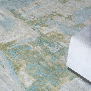 EXQUISITE RUGS Luxury Laureno Hand-knotted Bamboo Silk Ivory/Green Area ...