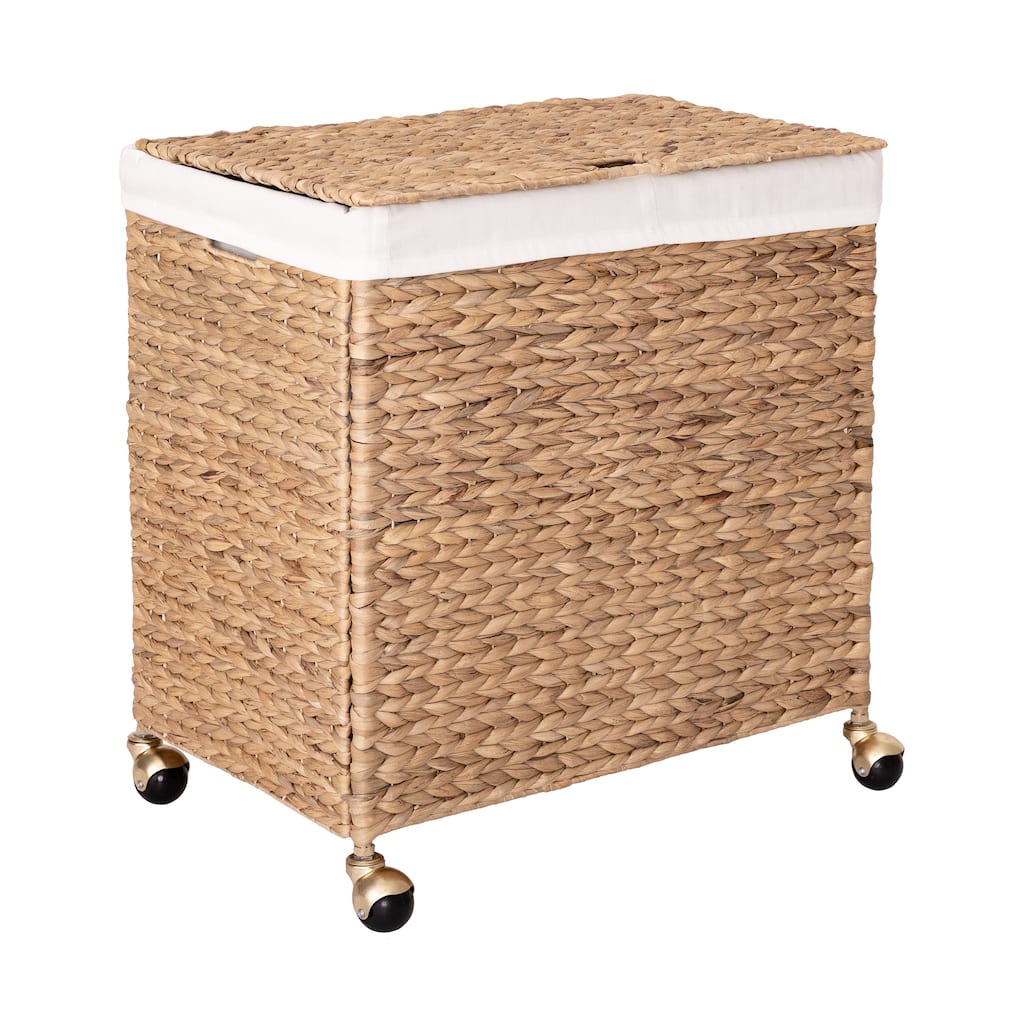 Seville Classics Sustainable Double Handwoven Lidded Rolling Laundry ...