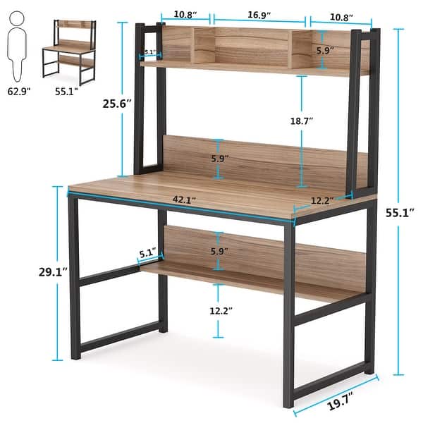 42" Computer Desk with Hutch and Shelves, Home Office Desk Study Table ...