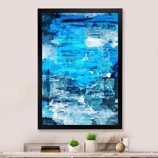 Designart "Blue Modern Art Painting" Modern Framed Wall Art - Bed Bath ...