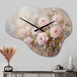 Designart - Pink Roses Farmhouse Charm - Roses Large Wall Clock in ...