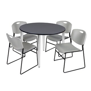Kahlo 48" Round Breakroom Table- Grey/ Chrome & 4 Zeng Stack Chairs ...