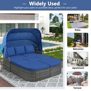 Outdoor Blue aybed Sunbed with Lift Top Coffee Table and Ottoman, Patio ...