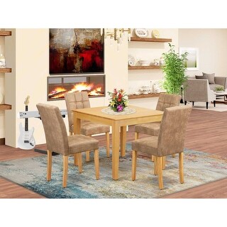 HomeStock 5-Piece Natural Oak Finish Solid Wood Top - Square Dining Room Set - Seats 4 - Bed ...