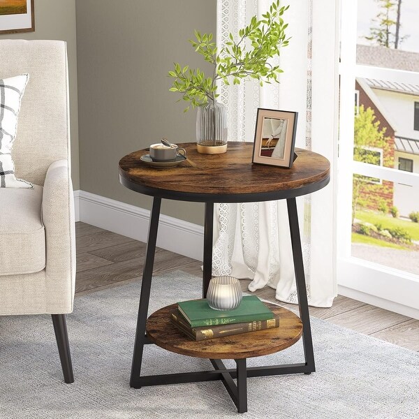 2 Tier Industrial Round Side End Table with Storage Living Room On Sale Bed Bath Beyond 34619267