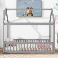 Twin Toddler Floor Bed House Bed Frame - Grey - Bed Bath & Beyond ...