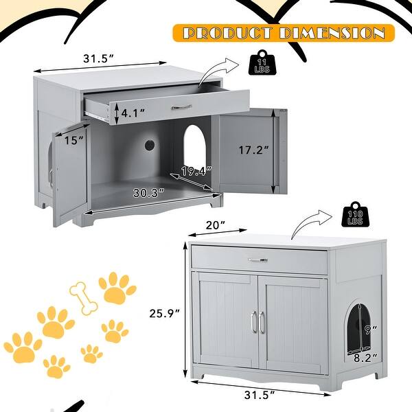 Large Wooden Enclused Litter Box House with Hidden Plug - Bed Bath ...
