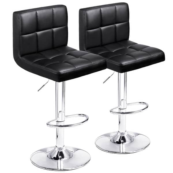 Bar Stools Adjustable Armless Swivel PU Leather Barstools Set of 2 ...