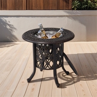 Patio Aluminum Side Table w/ Food Grade 304 Stainless Steel Ice Bucket ...