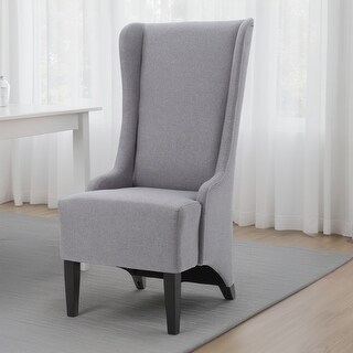Becca Dining Chair, High Wingback Brown Birch Wood, Light Gray Fabric ...