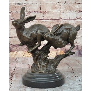 Pair Of Running Imitative Rabbits Hares Bunnies Bronze Sculpture Statue ...