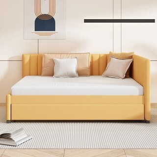 Yellow Upholstered Daybed with Trundle, No Box Spring Needed - Bed Bath ...