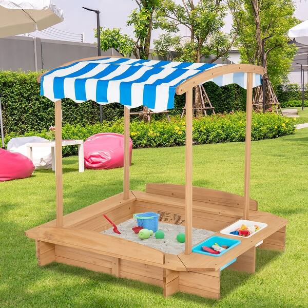 Costway Kids Large Wooden Sandbox w/ 2 Bench Seats Outdoor Play - See ...