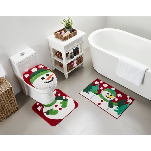 Christmas Snowman Bath Rug Set Toilet Lid Cover & Contour - Bed Bath ...