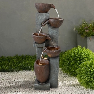 5-Tier Outdoor Water Garden Fountains with LED Lighting for Patio - Bed ...
