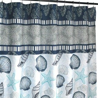 Coastal Shells Fabric Scallop Starfish Sea Shells w/ Blue Border - Bed ...