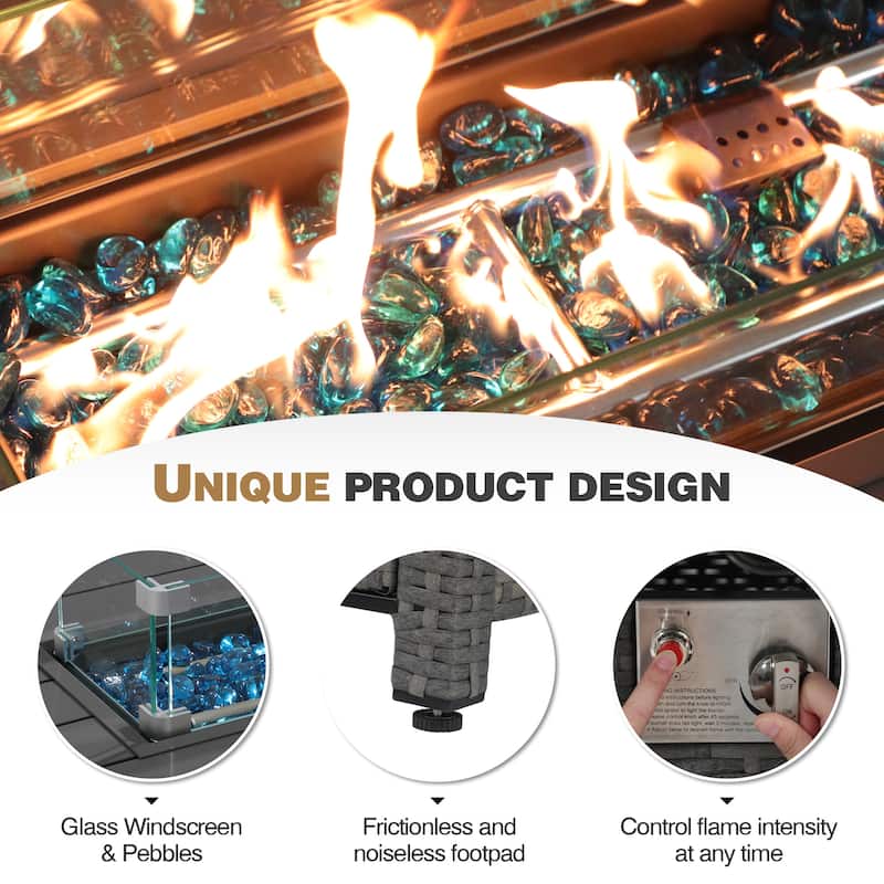 13-Piece Outdoor Rattan Sectional Sofa Set with Fire Pit Table - On ...
