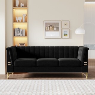 Black Velvet 3-Seat Sofa, High Rebound Sponge Cushion - Bed Bath ...