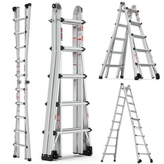 Aluminum Extension Ladder Step Ladder Multi-Position with Wheels - Bed ...