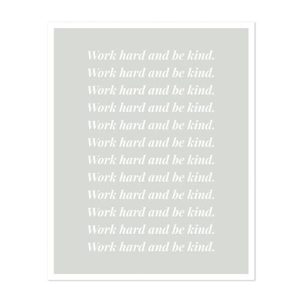 Work Hard and Be Kind Green Typography Motivational Art Print/Poster ...