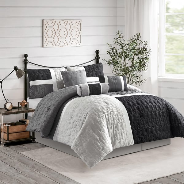 Nanshing Blake 7 Piece Modern Colorblock Comforter Set - On Sale - Bed ...