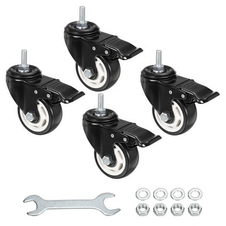 PU Swivel Threaded Stem Casters 3/8"-16UNC with Brake 88lbs Black 4pcs ...