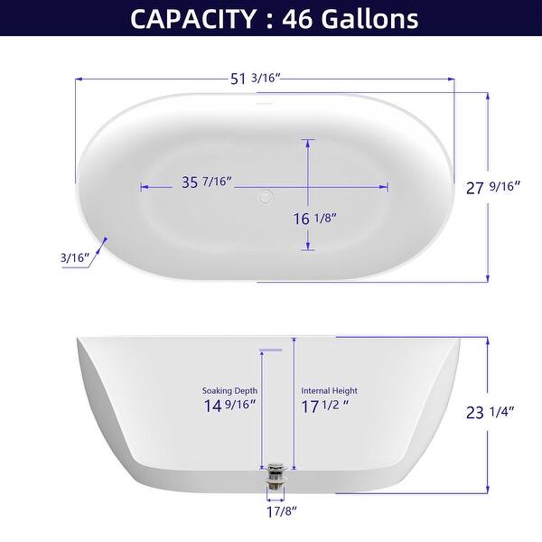 51" Acrylic Freestanding Tub with Integrated Slotted Overflow - Bed ...