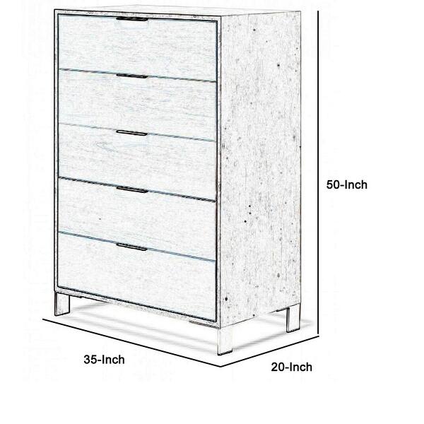 5 Drawer Chest with Faux Concrete Frame and Bar Handles, Gray and White ...