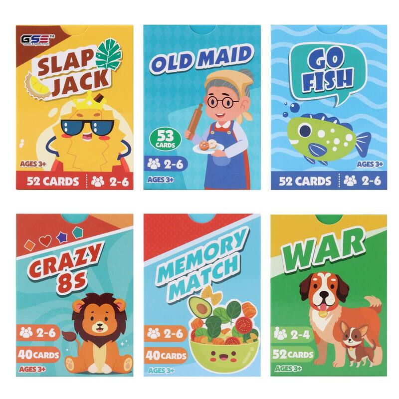 GSE 6-in-1 Kids Card Games Set: Go Fish, Old Maid, Crazy Eights, Slap ...