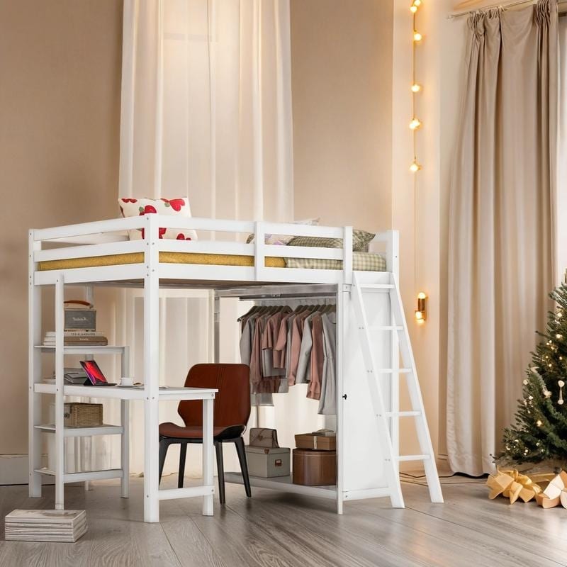 Multifunctional Design Full Size Loft Bed with Wardrobe and Desk and ...