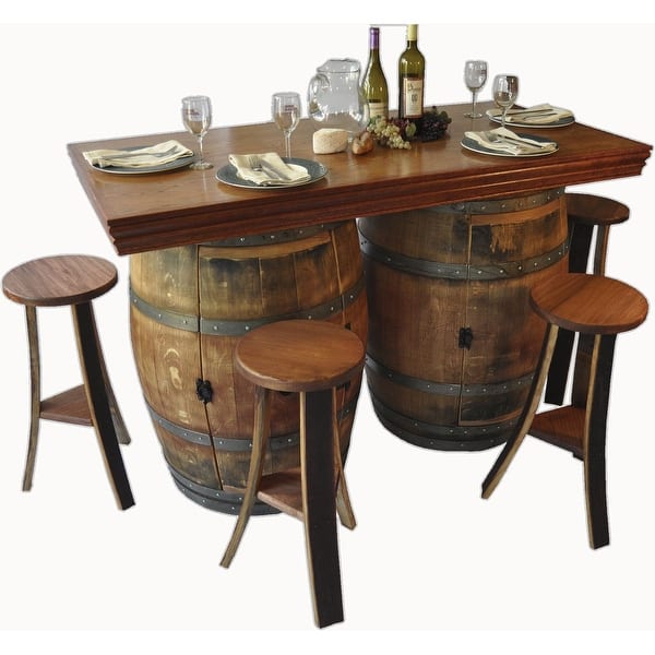 Wine Barrel Designs 4-Person Solid Wood Barrel Dining Set with Storage ...