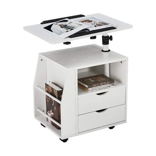 EROMMY Swivel Top Adjustable Height Bedside End Table w/Storage Drawers ...