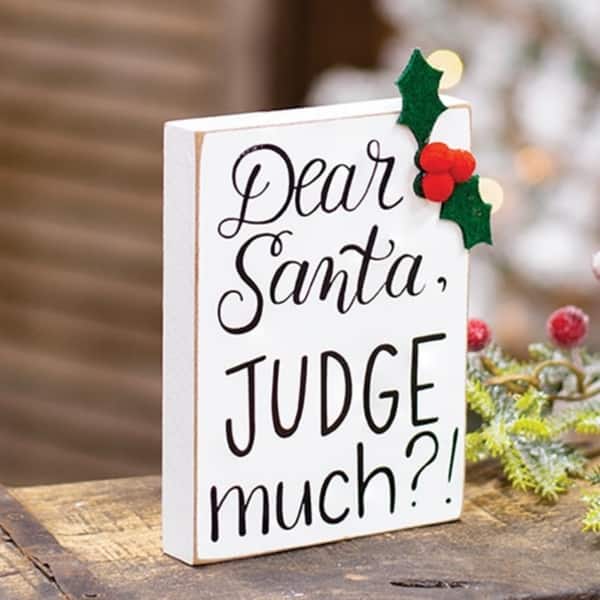 White-Black Wooden Freestanding Dear Santa Judge, Much Block - 5" H x 4 ...