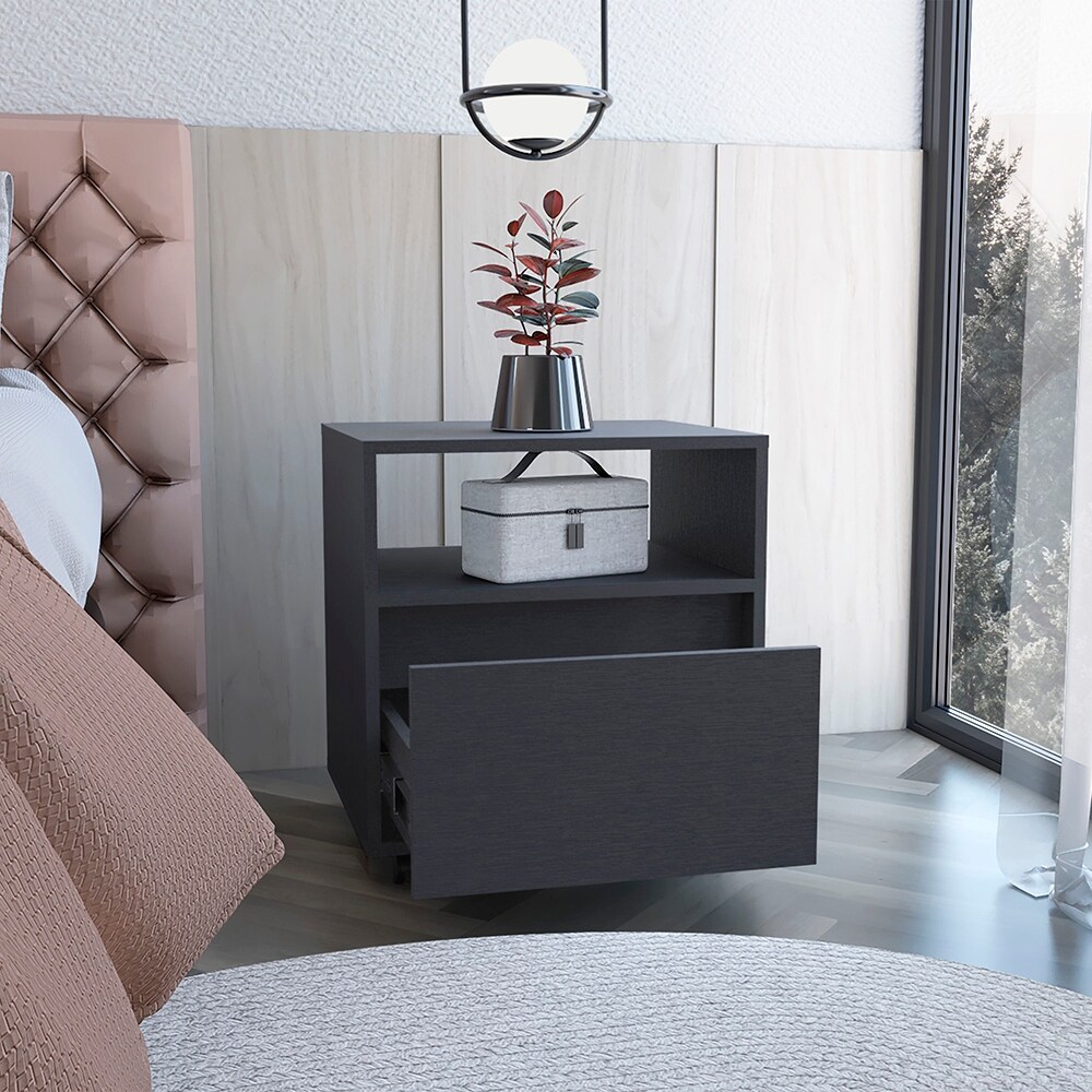 Nightstand Munyochi One Drawer Black Wengue Finish for Living Room and Dining Room Bed Bath Beyond 40245074