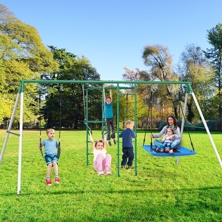 5 IN 1 Metal Swing Sets for Backyard with 2 Swings, Climbing Net ...