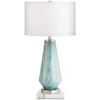 Blue and Gray Table Lamp with Square White Marble Riser - 26" x 16 ...