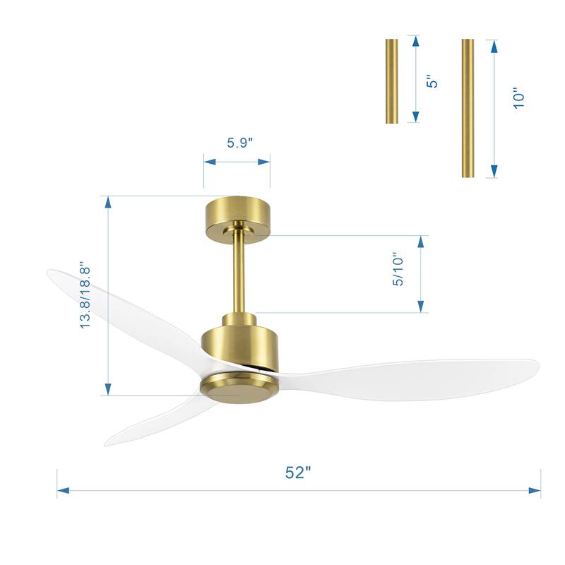 52 Inch Gold Ceiling Fan with Remote Without Light(3-Blade) - On Sale ...