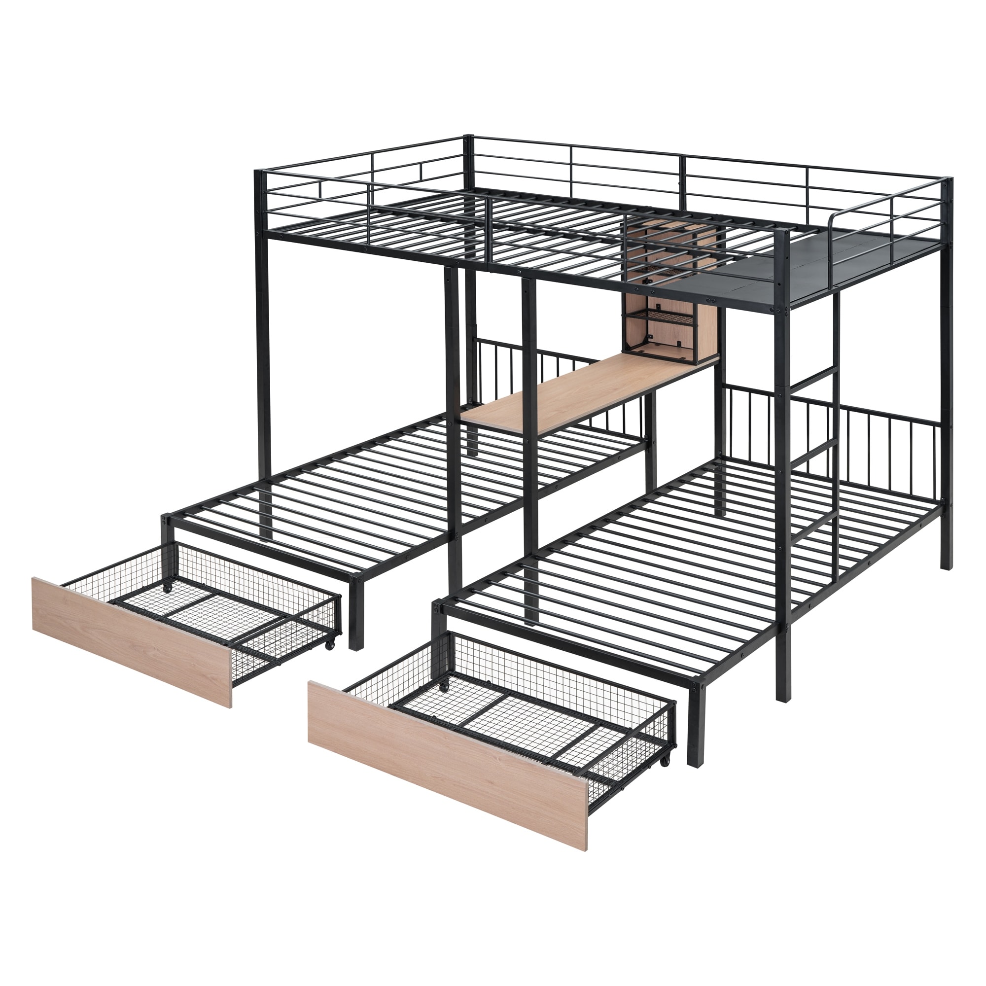 Full Over Twin & Twin Bunk Bed, Velvet Triple Bunk Bed with Drawers and ...