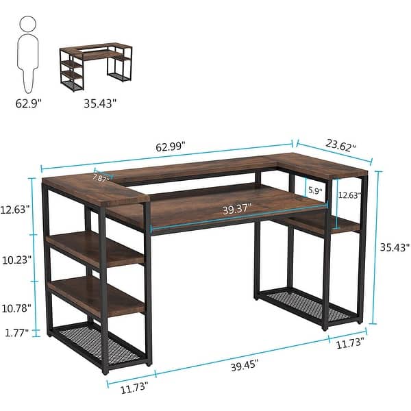63 inch Computer Desk with Open Storage Shelves and Monitor Shelf - Bed ...