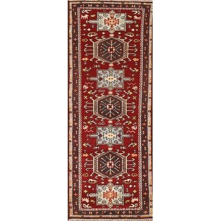 Red Heriz Serapi Geometric Runner Rug Hand-knotted Wool Carpet - 2'6"x ...