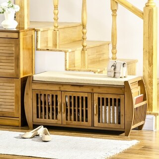 Bamboo Entryway Bench with Seating Cushion - Bed Bath & Beyond - 39885371